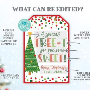 Editable Christmas Tree Gift Tag, Printable Tree-t Tag, Holiday ...