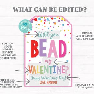 Will You Bead My Valentine Tag, Friendship Bracelet, Necklace ...