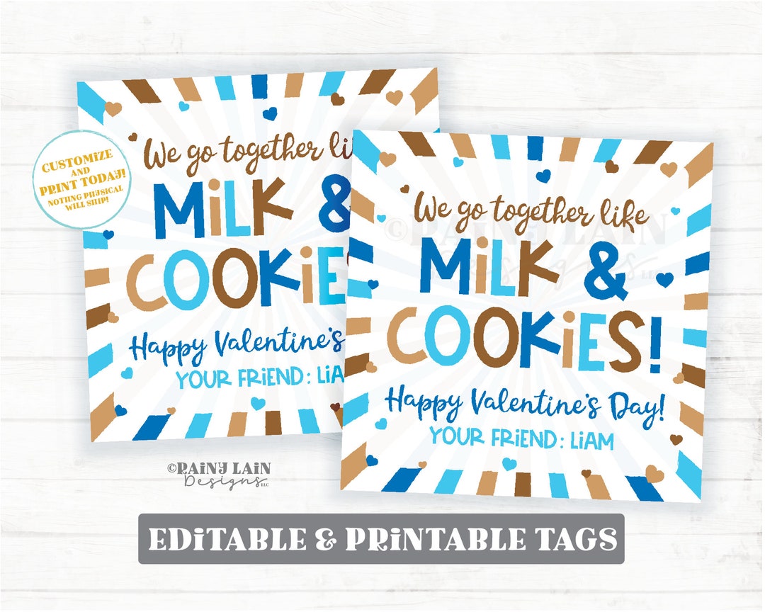 We Go Together Like Milk and Cookies Valentine's Day Tag, Cookie ...