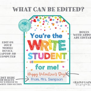 Pencil Valentine Tags, Write Student for Me, Write Valentine, From ...