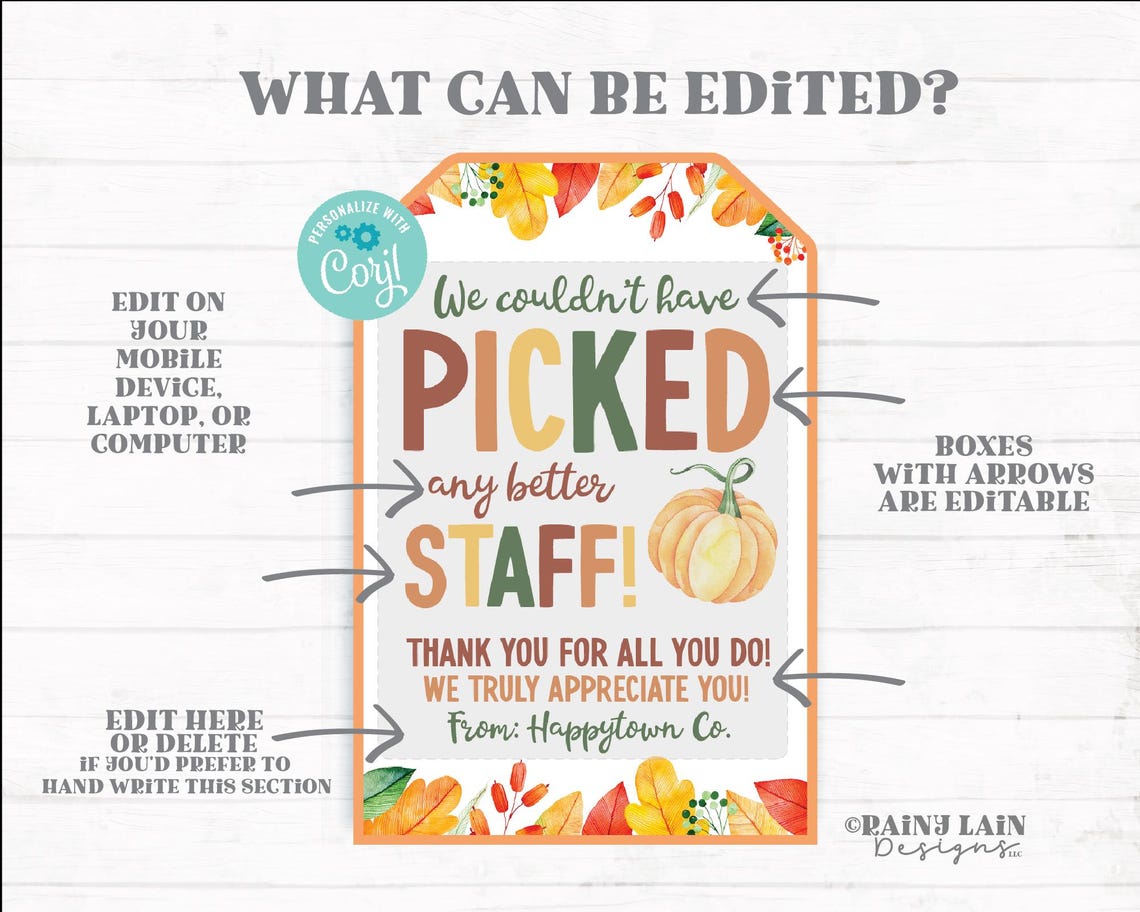 Pumpkin Gift Tag, Picked a Better Staff, Treat Tag, Fall Leaves Autumn ...