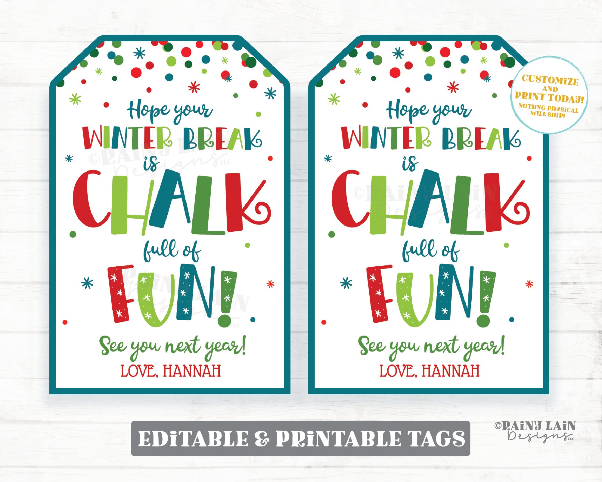 Chalk Gift Tags Hope Your Winter Break is Chalk Full of Fun - Etsy