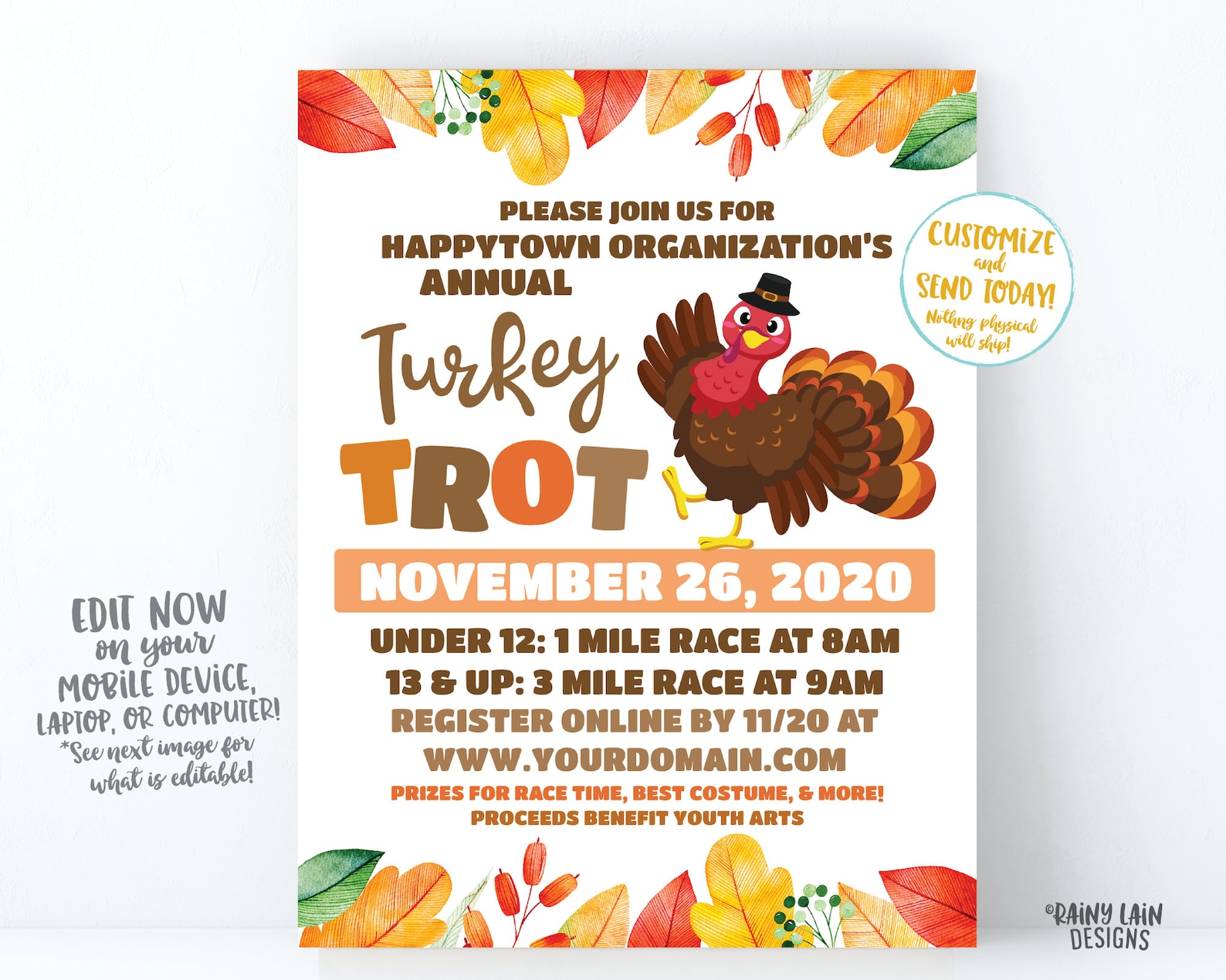 Turkey Trot Flyer, Thanksgiving Fundraiser Flyer, Turkey Invitation ...
