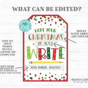 Christmas Pencil Gift Tag Just Write Holiday Pencil Tags Student ...