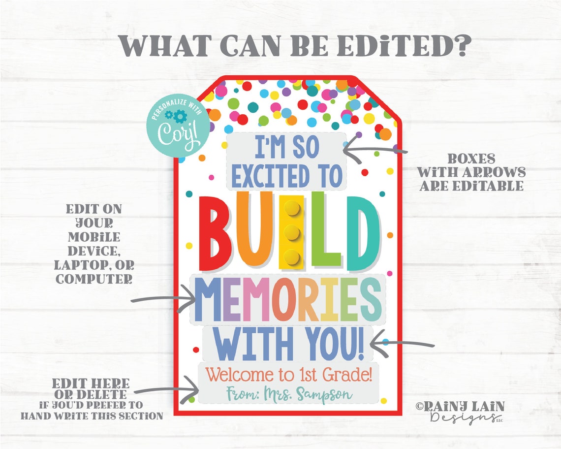 Editable Back to School Gift Tag, Blocks, Build Memories, First Day ...