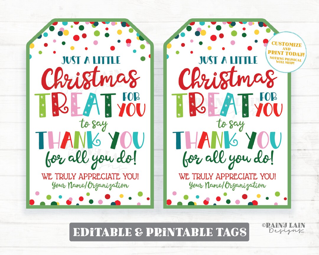 Christmas Treat Tag Holiday Thank You Appreciation Gift Tags Christmas ...