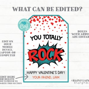 You Totally Rock Valentine, You Rock Painting Valentine's Day Tag ...