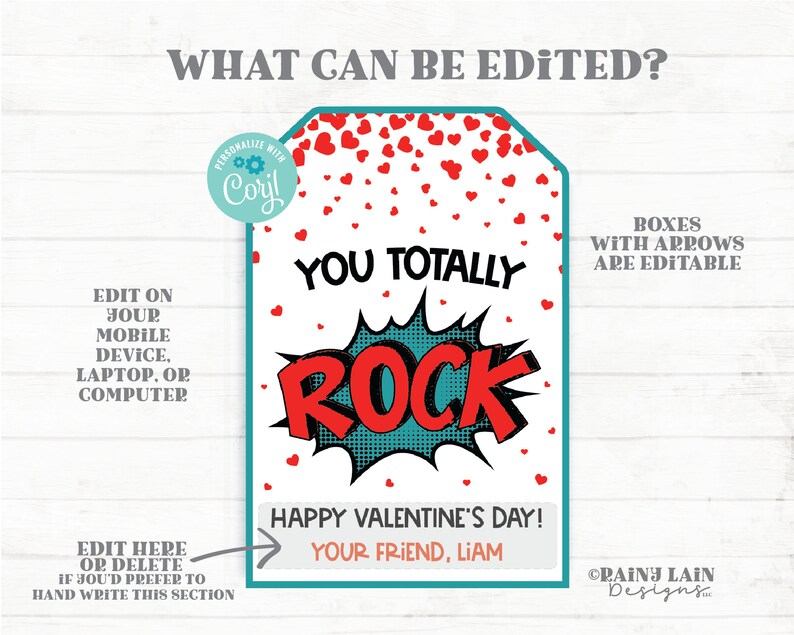 You Totally Rock Valentine, You Rock Painting Valentine's Day Tag ...