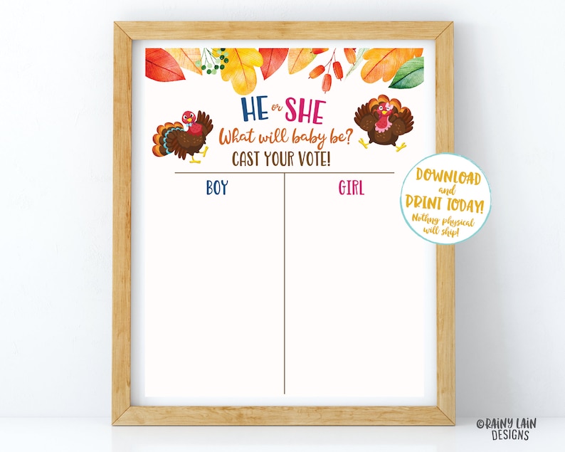 Turkey Gender Reveal Voting Sign, Thanksgiving Gender Reveal Voting ...