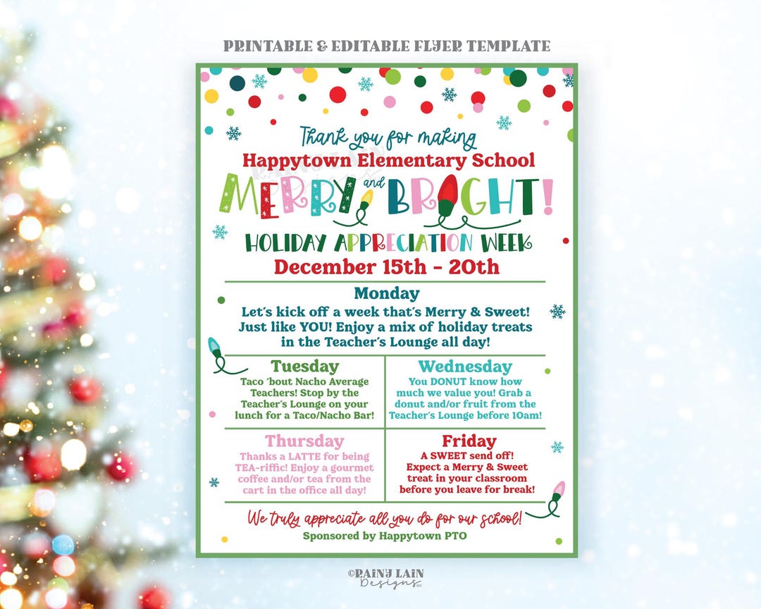 Editable Holiday Appreciation Week Itinerary, Christmas Flyer Schedule ...