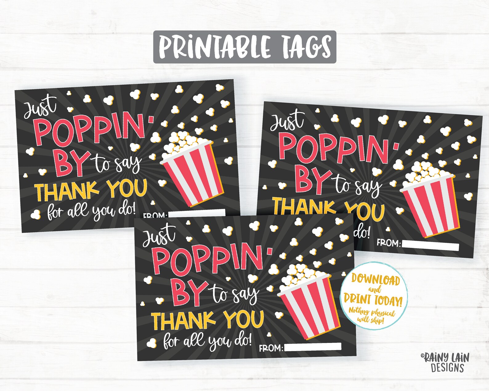 Popcorn Thank You Tag Just Poppin by Tag Just Poppin by to Say | Etsy