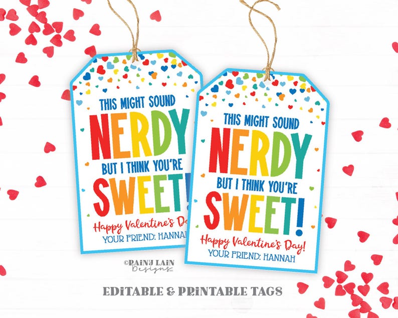 Nerd Valentines Day Gift Tag, Cute Nerdy Valentine, Candy Valentine Tag ...