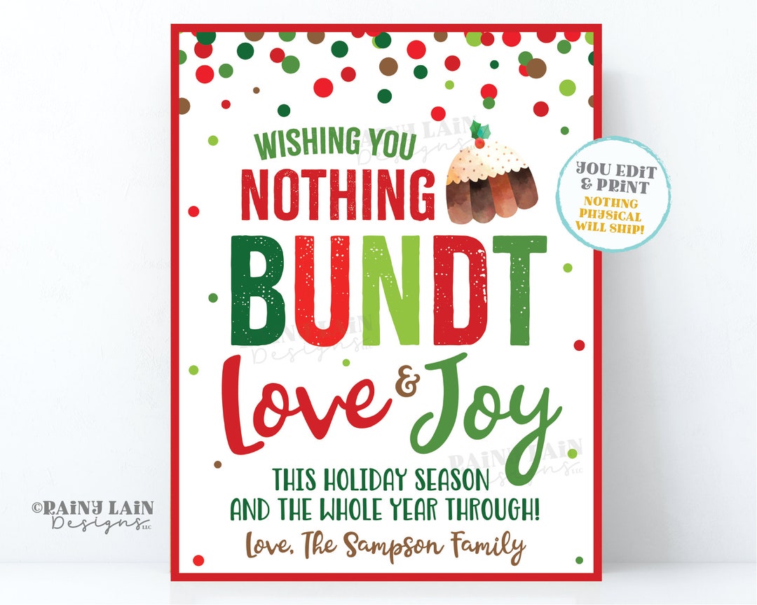 Bundt Cake Sign Christmas Nothing Bundt Joy and Love Holiday Gift ...