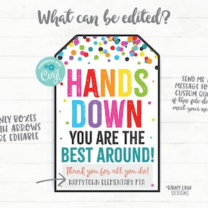 Hands Down You're the Best Around Tag Sanitizer Gift Tag Employee ...