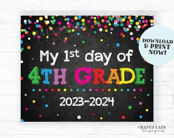 First Day of Fourth Grade 2024 Sign Rainbow Back to School Chalkboard ...