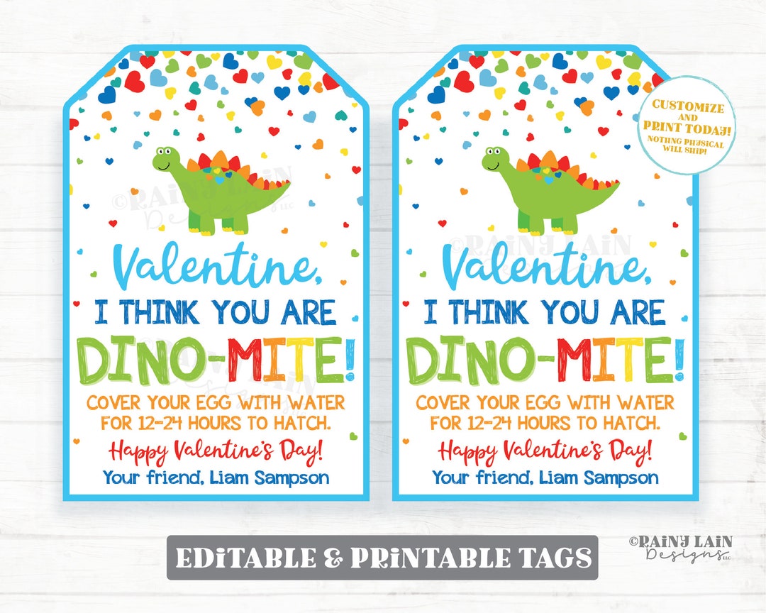 Dinosaur Egg Valentine Tags, Dino-mite Valentine, Dinosaur Valentine ...