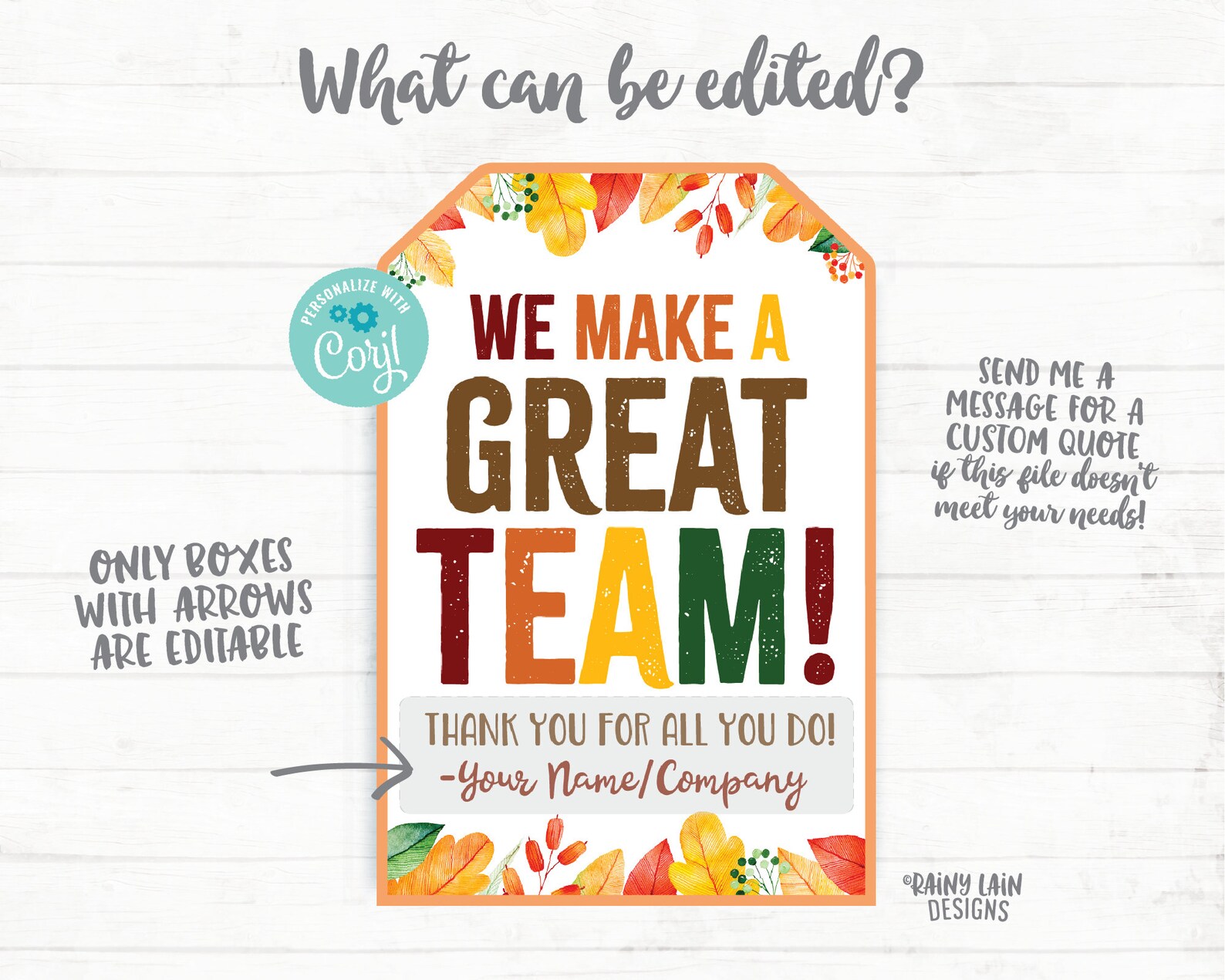 We Make a Great Team Tags Thankful Tags Team Member Tag Pie - Etsy