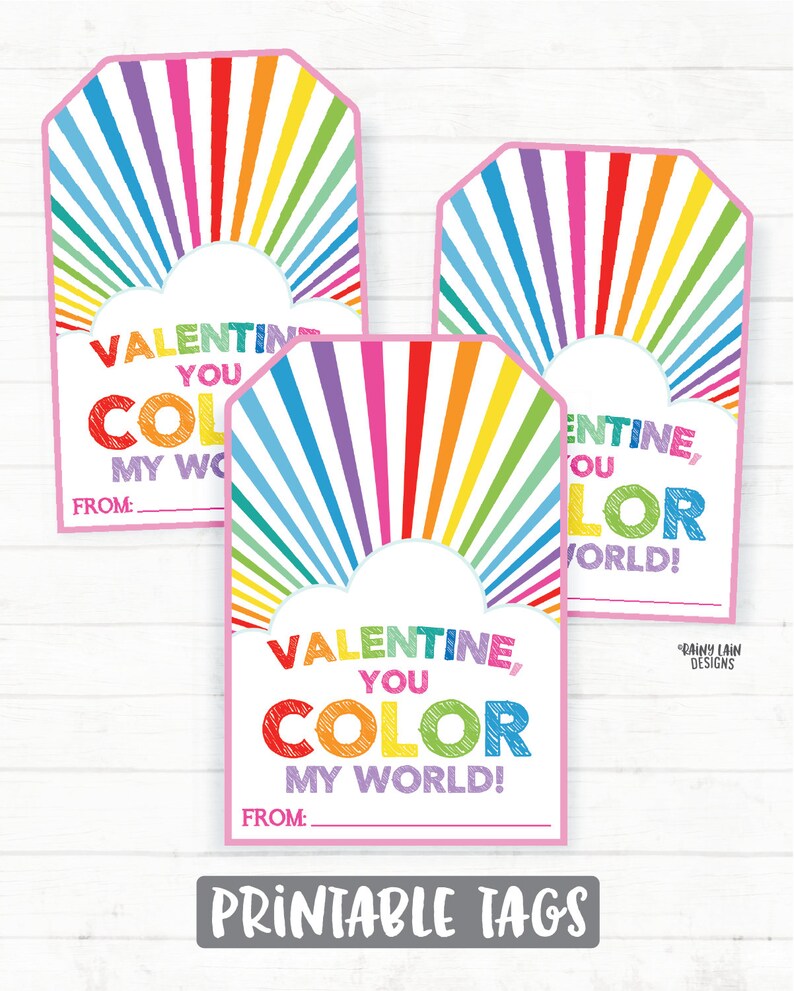 You Color My World Valentine Crayons Coloring Rainbow | Etsy