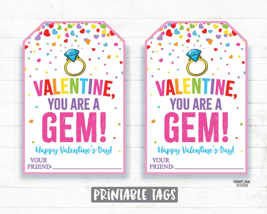 You Are a Gem Valentine, Candy Ring Valentine Tags, Pop Valentine Tag ...