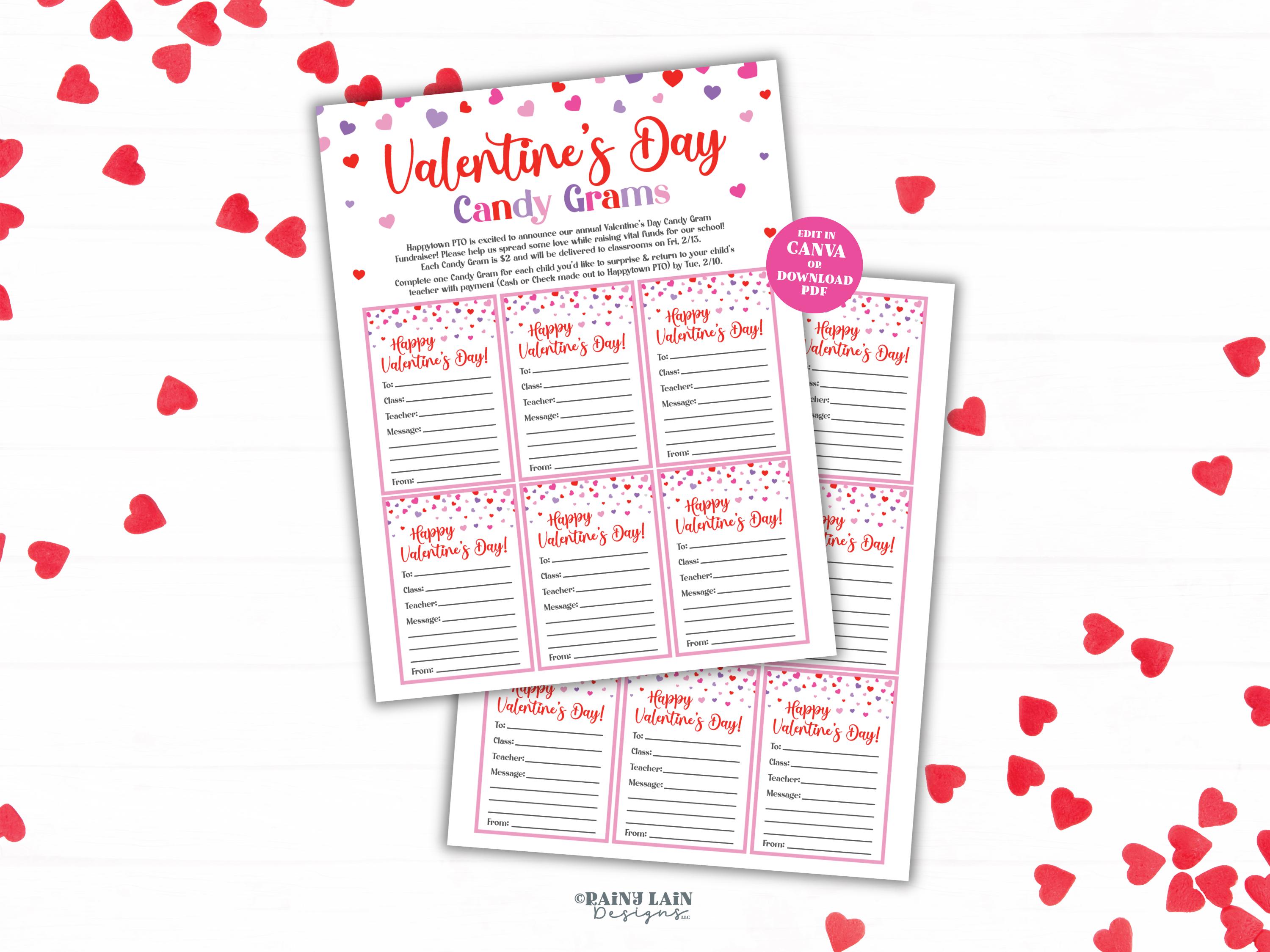 Editable Valentine's Day Candy Gram Fundraiser Flyer Template, Class ...