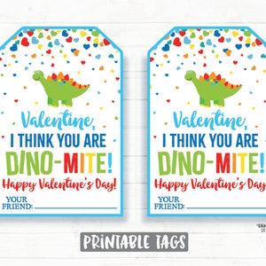 Valentine I Think You Are Dino-mite Valentine Dinosaur Valentine Tags ...