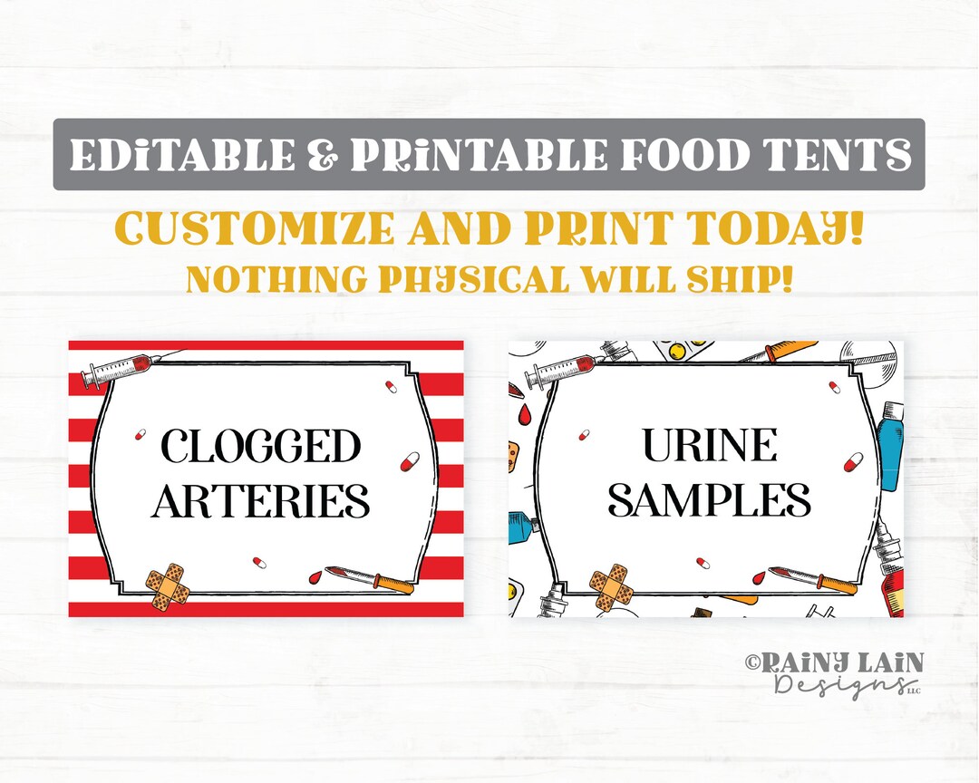 Nurse Graduation Food Tents Editable Food Cards Signs Labels Table ...