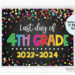 Last Day of 4th Grade Sign Last Day of Fourth Grade Last Day of School ...
