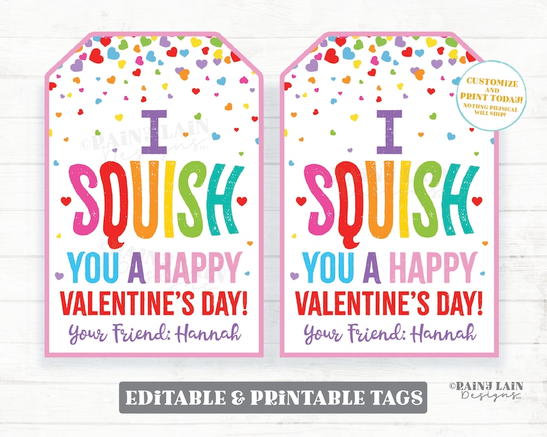 Squishies Valentine Tag, I Squish You a Happy Valentine's Day, Squishy ...
