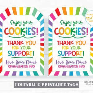 Cookie Thank You Tag Editable Cookies Fundraiser Tag Cookie Booth ...