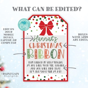Editable Christmas Ribbon Ornament Tag Template, Height Ribbon Keepsake ...