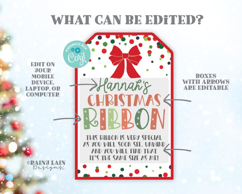 Editable Christmas Ribbon Ornament Tag Template, Height Ribbon Keepsake ...