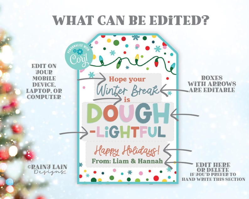 Dough-lightful Winter Break Tag Editable Christmas Gift Printable ...