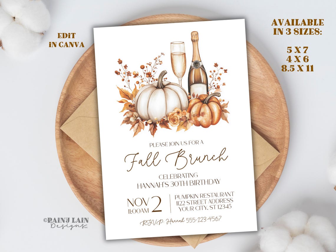 Fall Brunch Invitation Template, Autumn Brunch Invite, Birthday Bridal ...