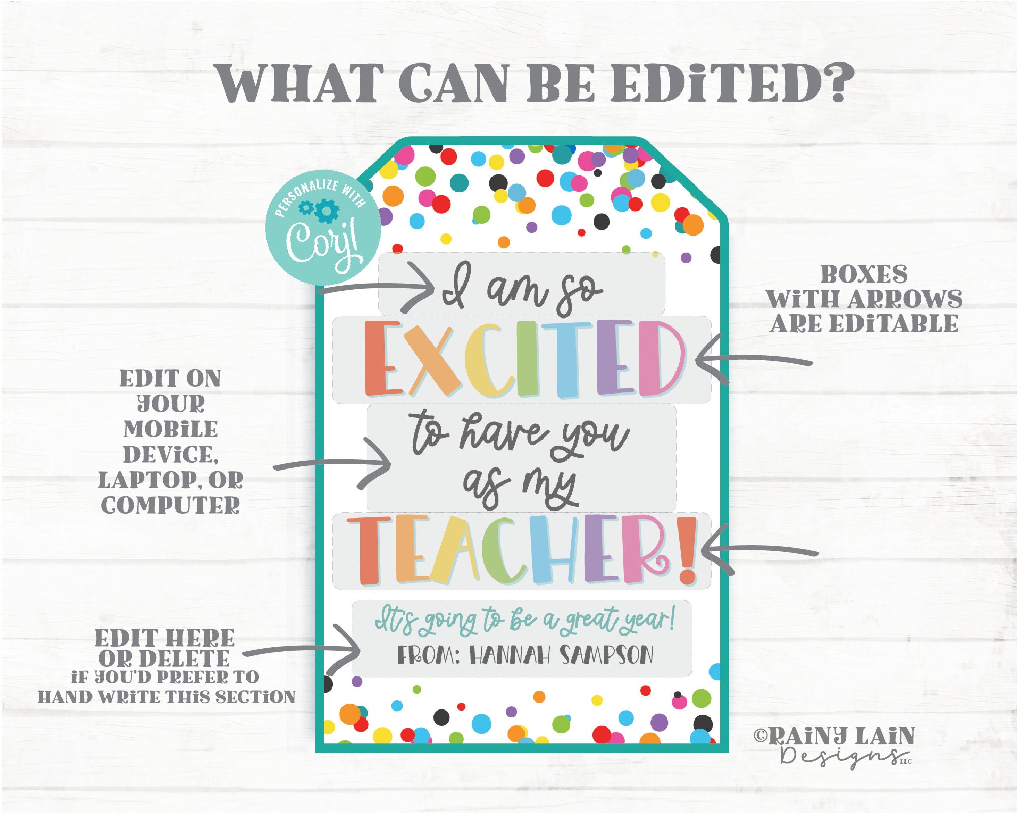 Editable Teacher Gift Tag, Excited to Have You as My Teacher, First Day ...