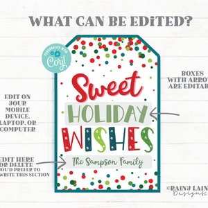 Sweet Holiday Wishes Tag Treat Sweets Christmas Thank You Appreciation ...