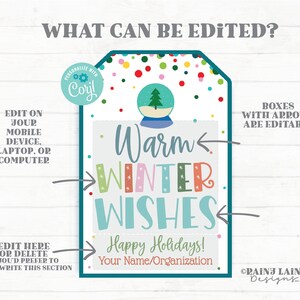 Warm Winter Wishes Tag Holiday Treat Thank You Christmas Appreciation ...