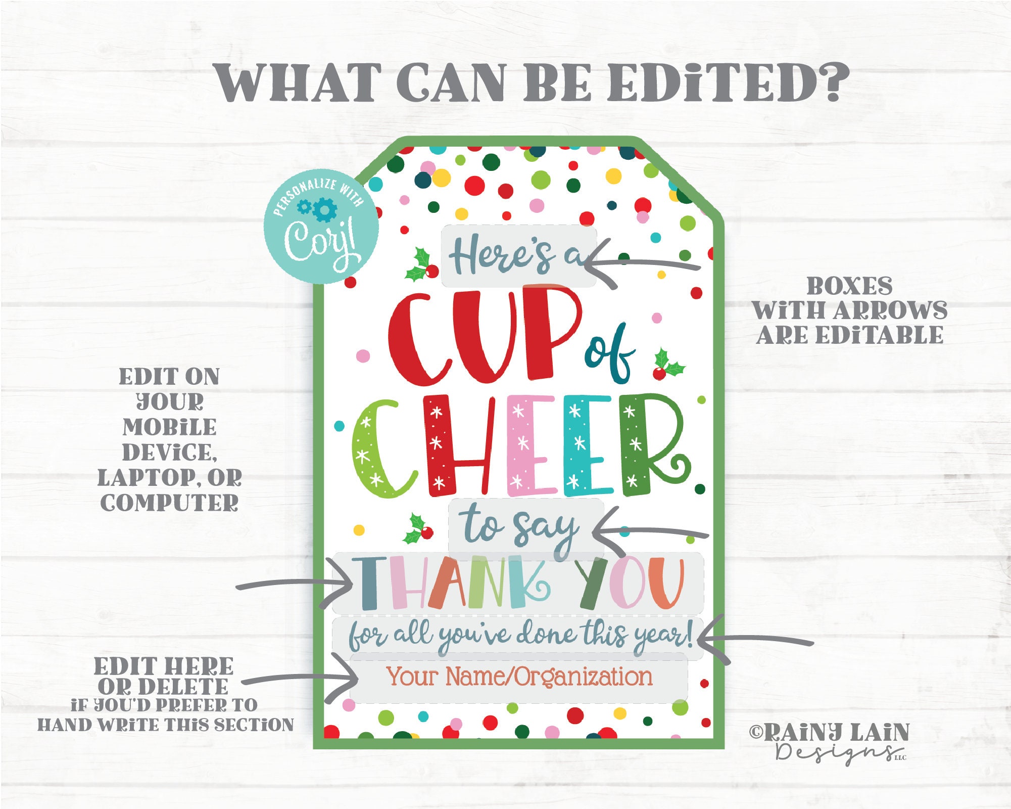 Cup of Cheer Holiday Gift Tag Christmas Thank You You've Done This Year ...