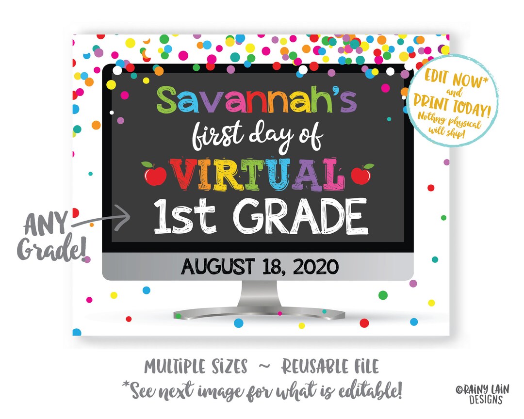 First Day of Virtual School Sign Template 1st Day of Virtual School ...