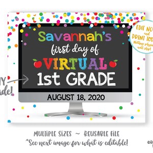 First Day of Virtual School Sign Template 1st Day of Virtual School ...