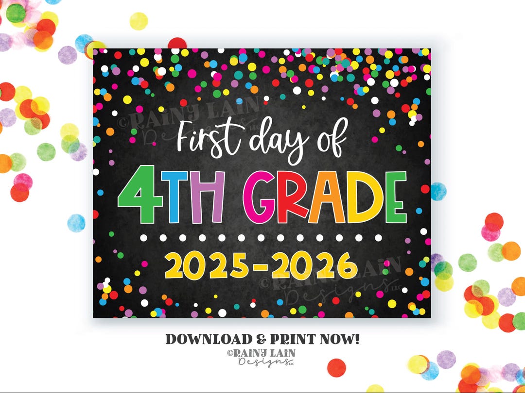 1st Day of 4th Grade Sign First Day of Fourth Grade First Day of School ...