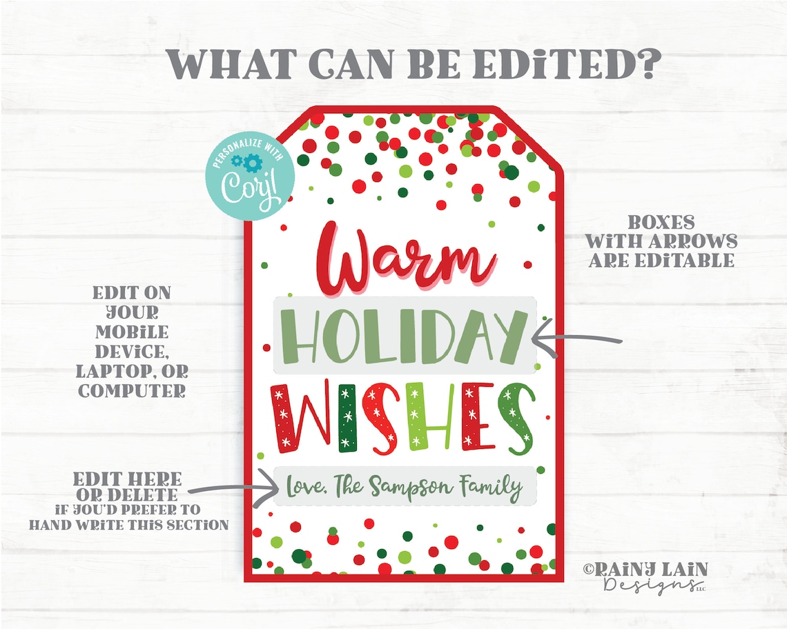 Warm Holiday Wishes Tag Christmas Treat Thank You Tag Holiday - Etsy