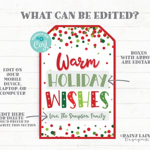Warm Holiday Wishes Tag Christmas Treat Thank You Tag Holiday ...