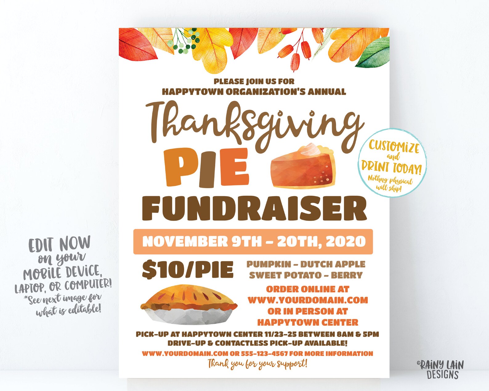 Thanksgiving Pie Fundraiser Flyer Pie Night Invitation Pie - Etsy