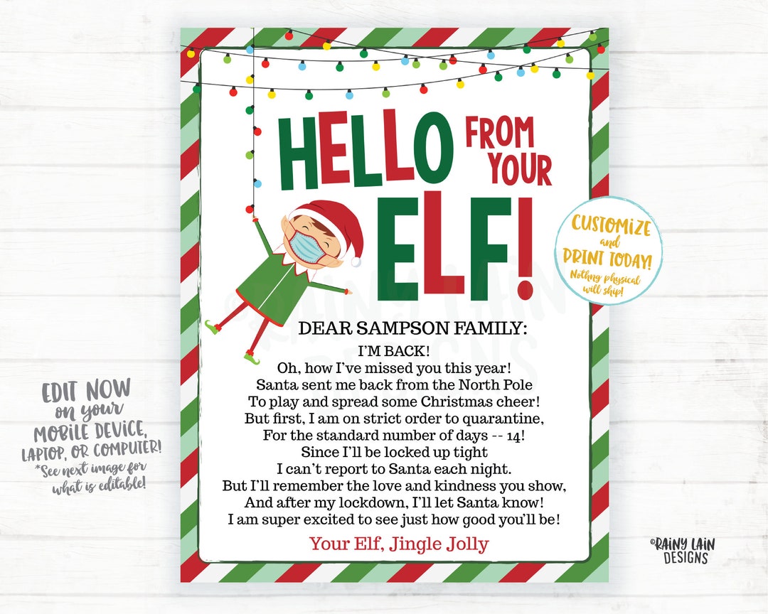 Elf Quarantine Letter, Hello From Your Elf, Christmas 2020 Hello Letter ...