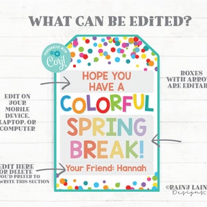Colorful Spring Break Tags Spring Gift Tags Coloring Book Crayons ...