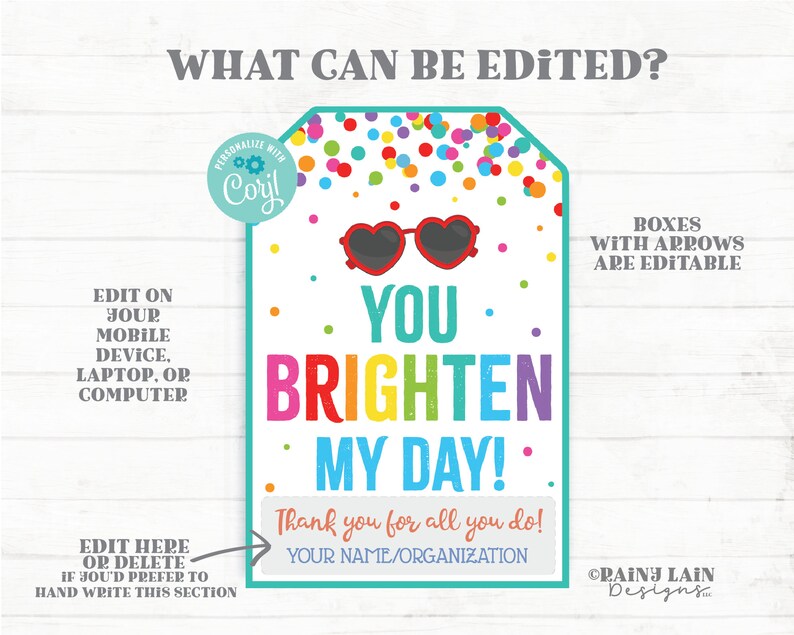 You Brighten My Day Tag Sunglasses Thank You Tags Sun Birthday - Etsy