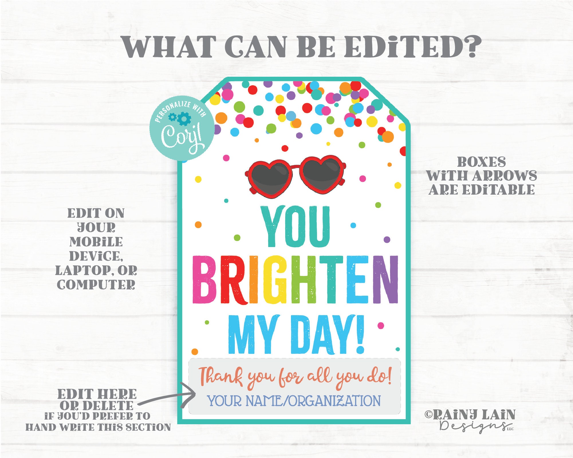You Brighten My Day Tag Sunglasses Thank You Tags Sun Birthday - Etsy