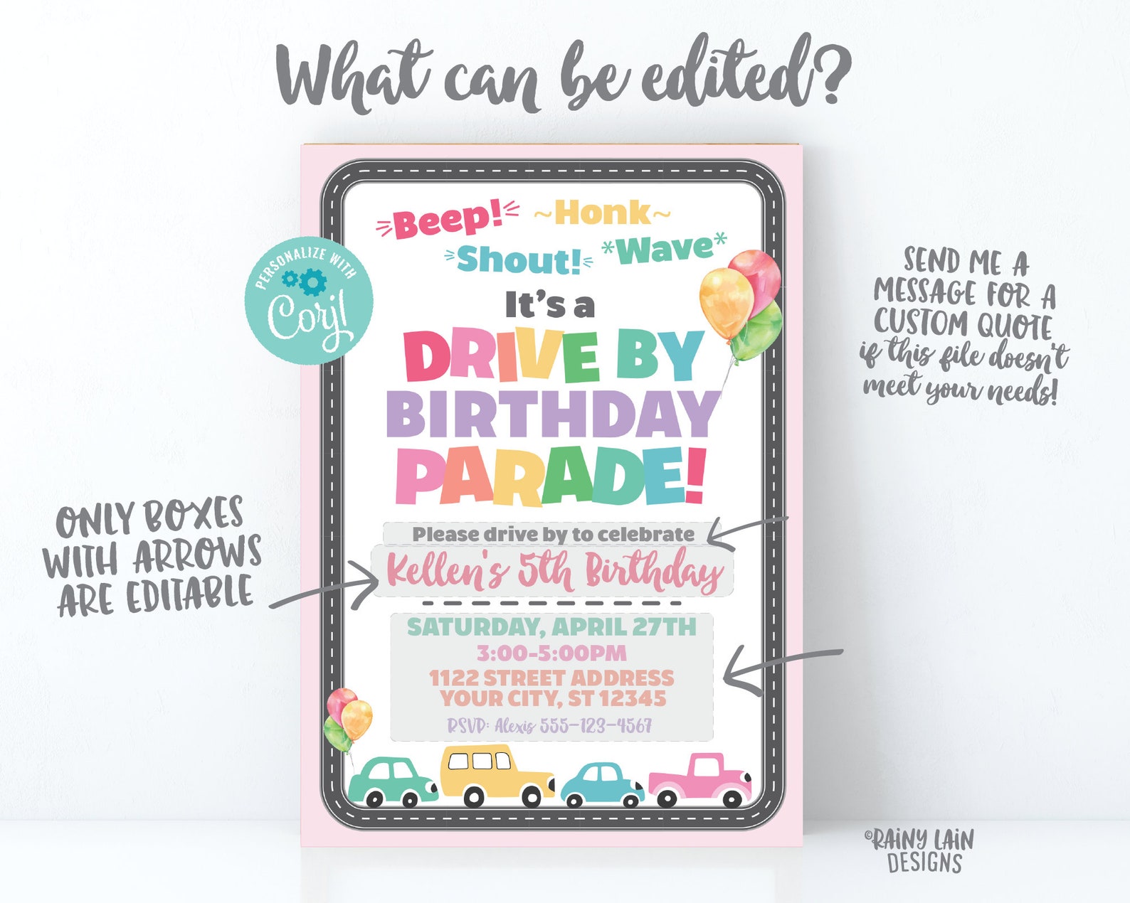 Drive by Birthday Parade Invitation Drive by Party Invite - Etsy