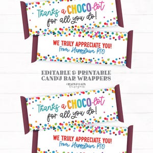 Printable Candy Bar Wrapper, Thanks a Choco-lot, Teacher Appreciation ...