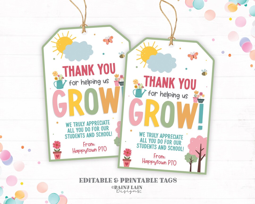 Teacher Appreciation Week Gift Tag, Grow Theme, Spring Garden Theme ...